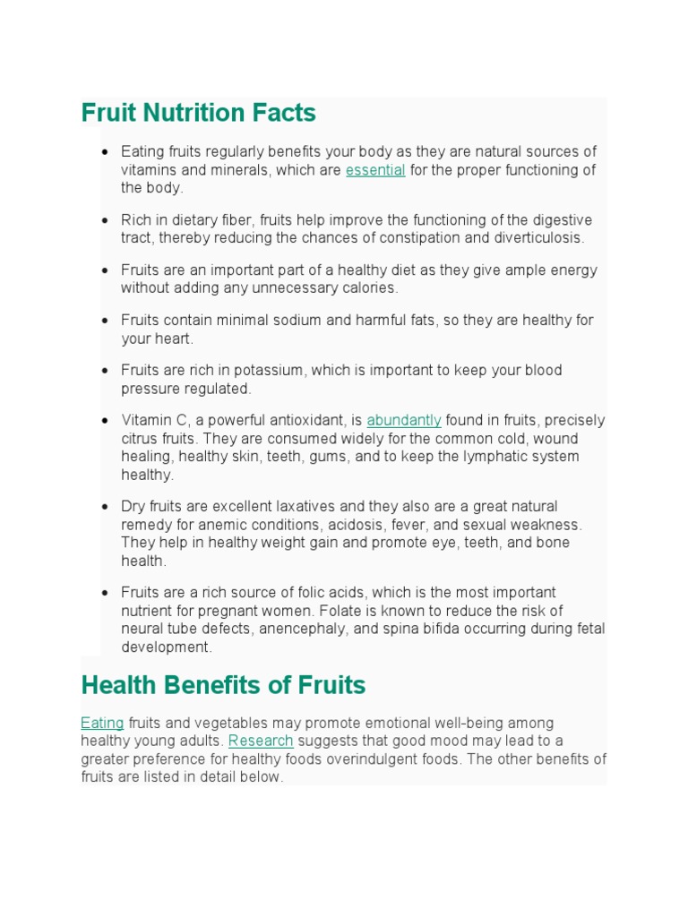 Fruit Nutrition Facts | PDF | Diet & Nutrition | Dietary Fiber