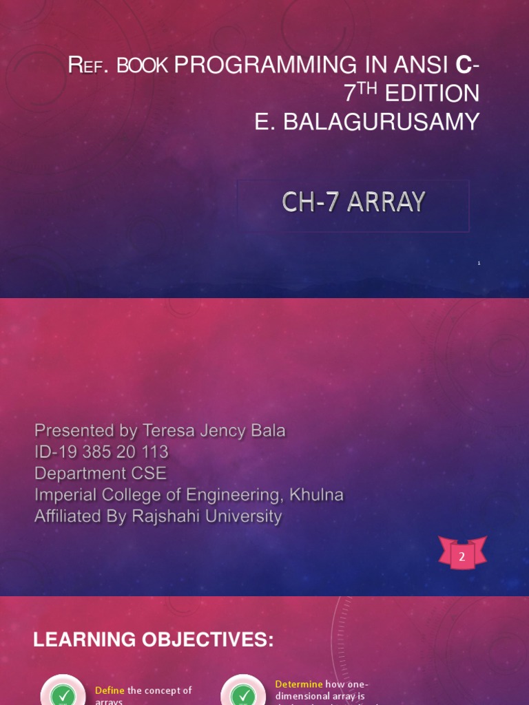 Array In C Programming Pdf Computer Engineering Computer Data 