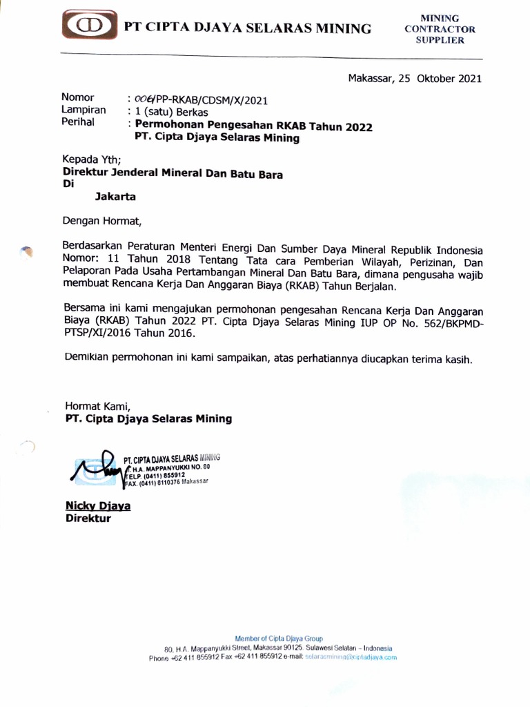 Permohonan RKAB CD Mining THN 2022 | PDF | Teknologi & Rekayasa