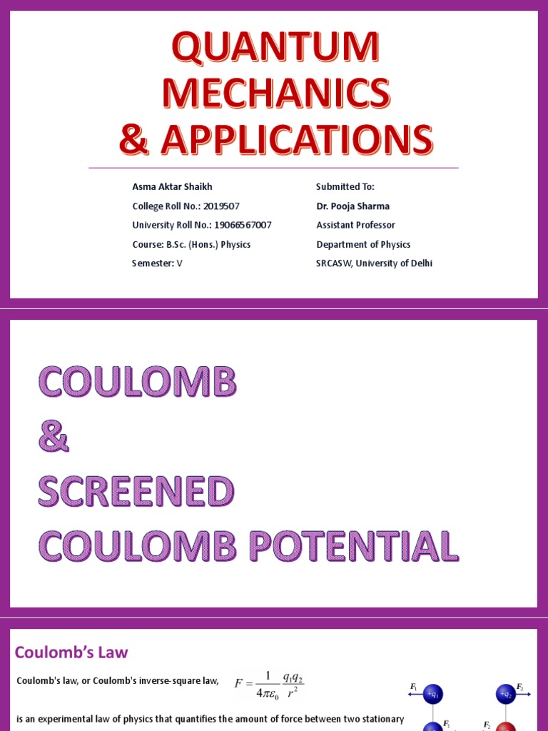 Coulomb and Screened Coulomb Potential | PDF | Force | Quantity