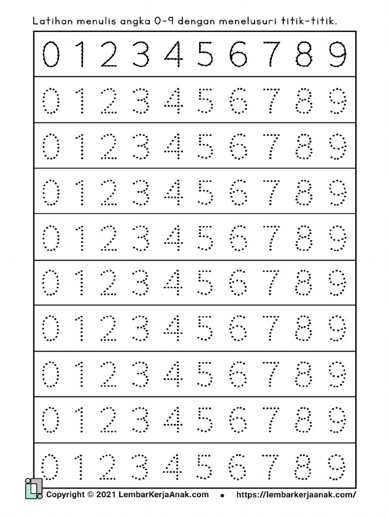 Belajar Menulis - Menebalkan Angka 01 | PDF