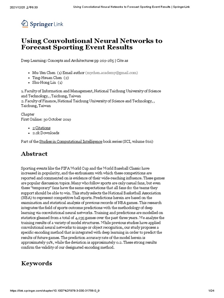 Using Convolutional Neural Networks To Forecast Sporting Event Results ...