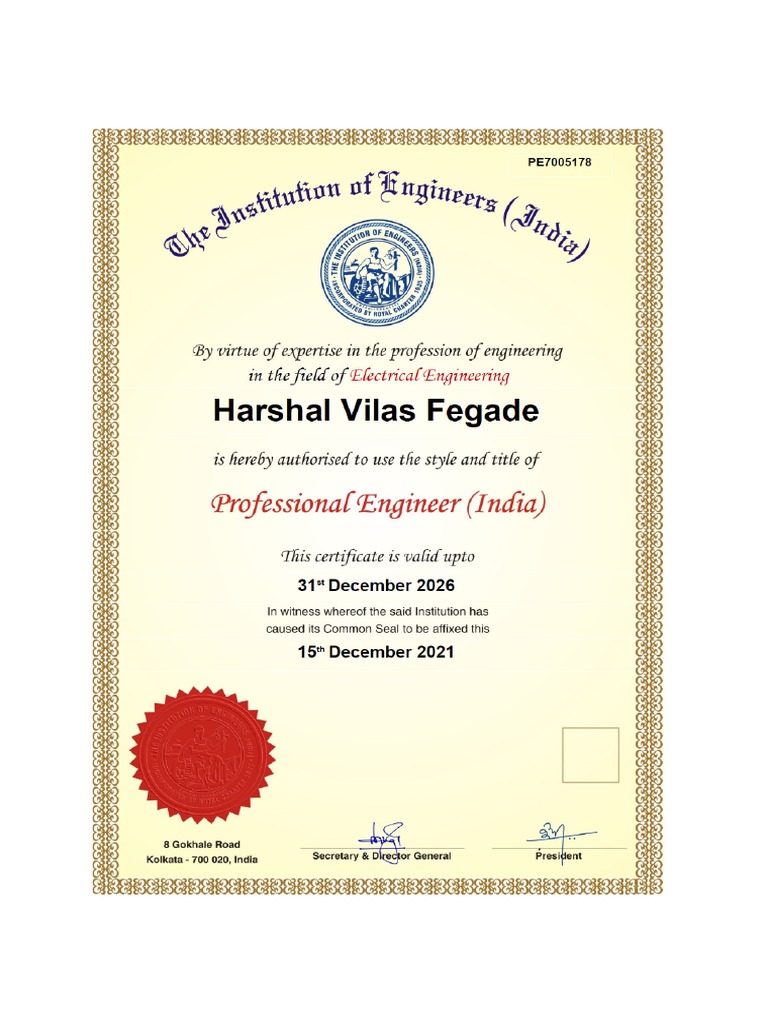PE Certificate | PDF