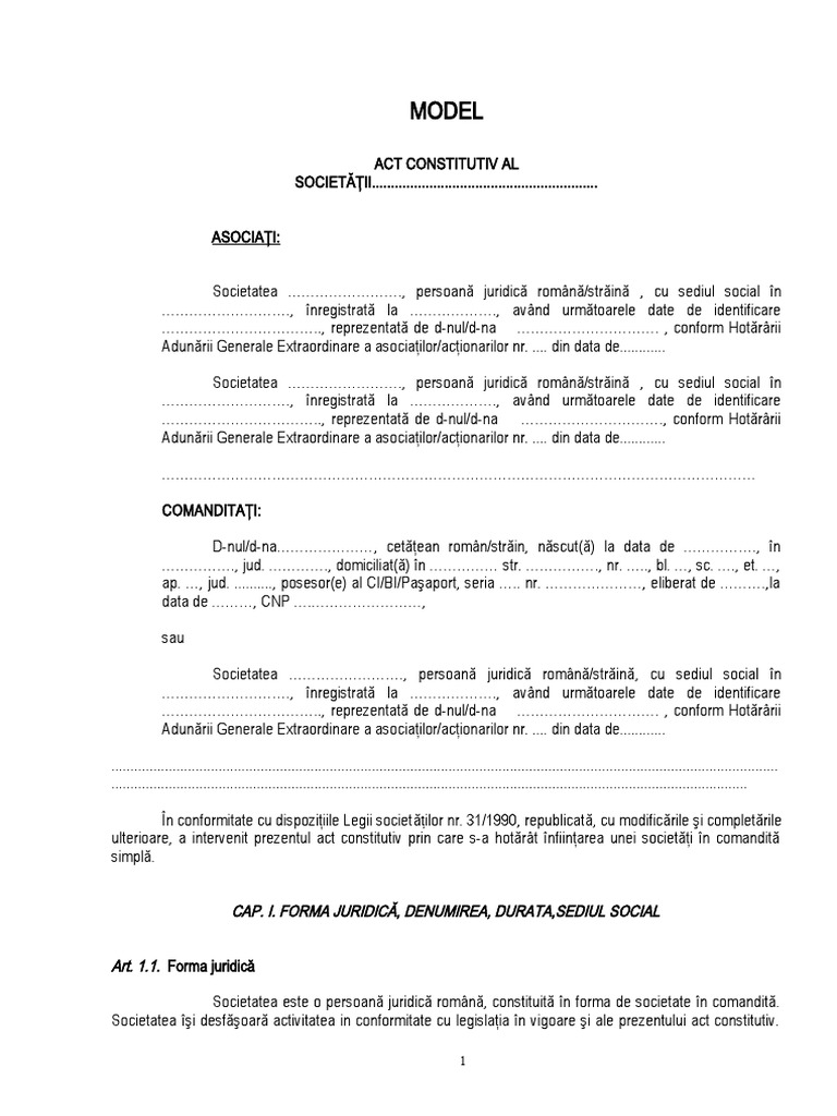 Act Constitutiv Firma MOD | PDF