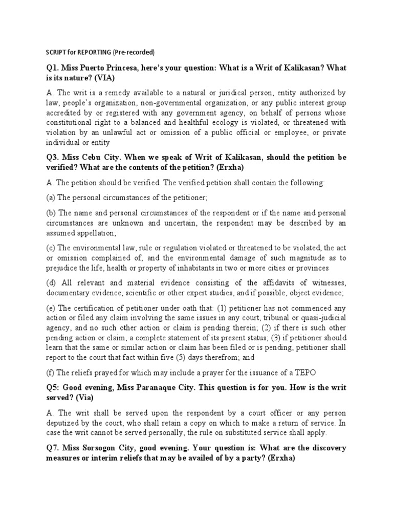 SCRIPT For REPORTING | Download Free PDF | Writ | Common Law