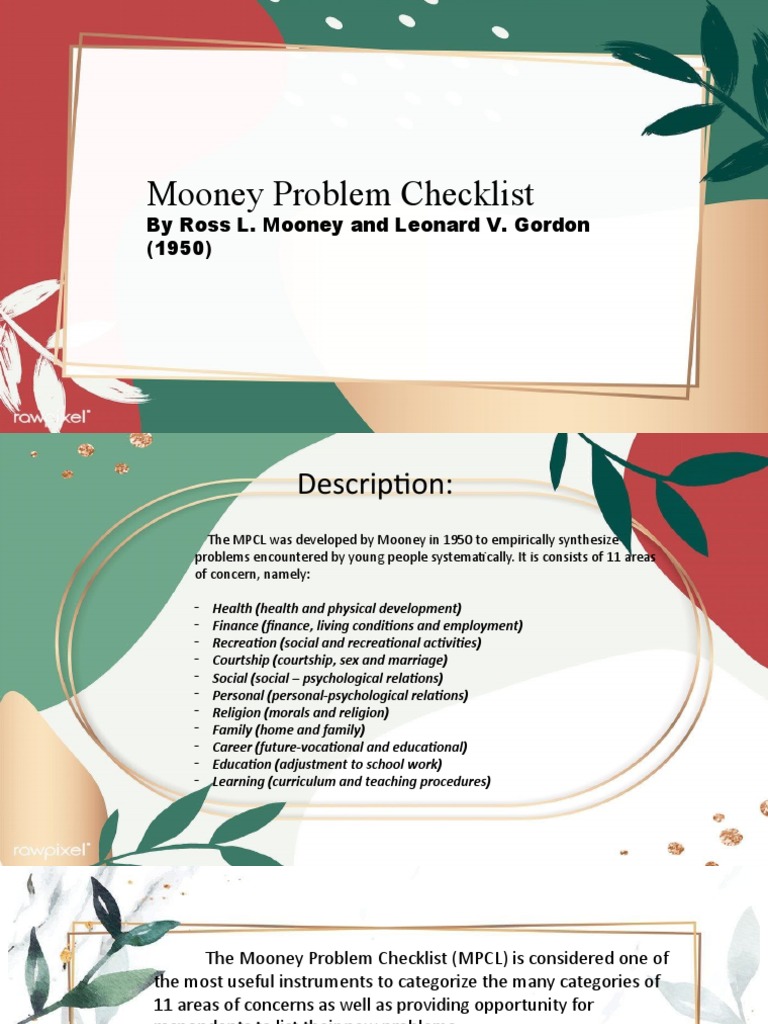 Mooney Problem Checklist: by Ross L. Mooney and Leonard V. Gordon (1950 ...