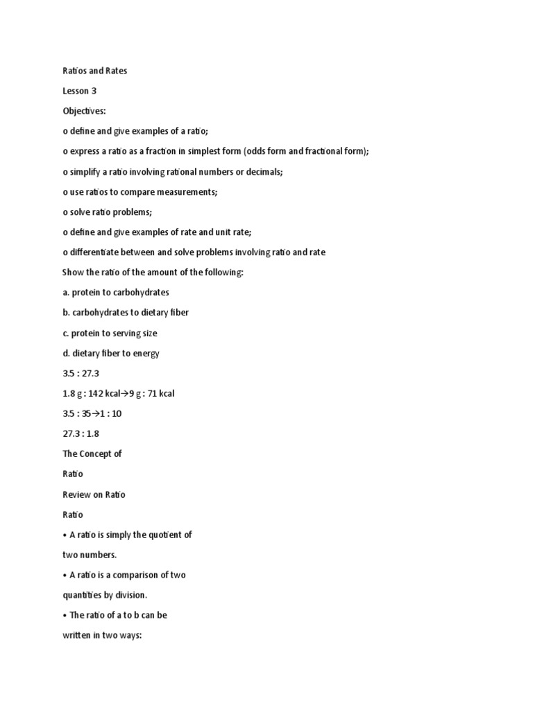 Ratios and Rates | PDF | Ratio | Numbers