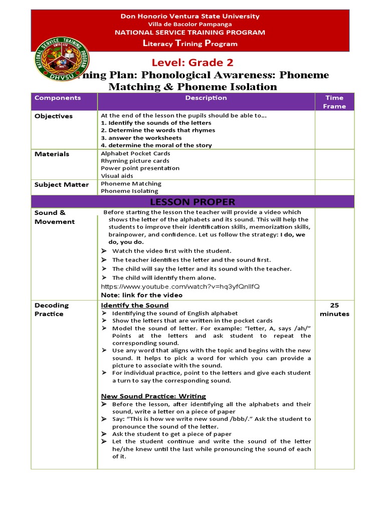 Grade 2 Phoneme Awareness Lesson Plan | PDF | Word | Reading Comprehension