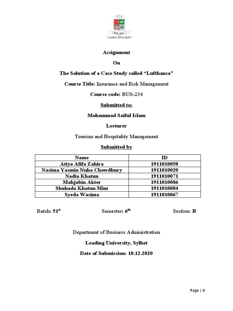 Assignment On Insurance & Risk Management | PDF | Option (Finance ...