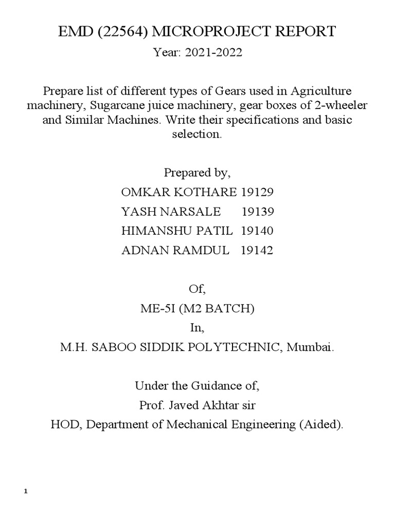 Emd Micro Project | PDF | Gear | Nylon