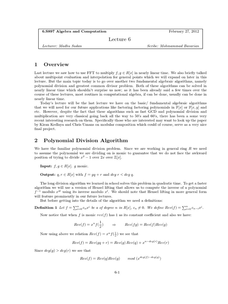 Lect 06 Pdf Factorization Time Complexity