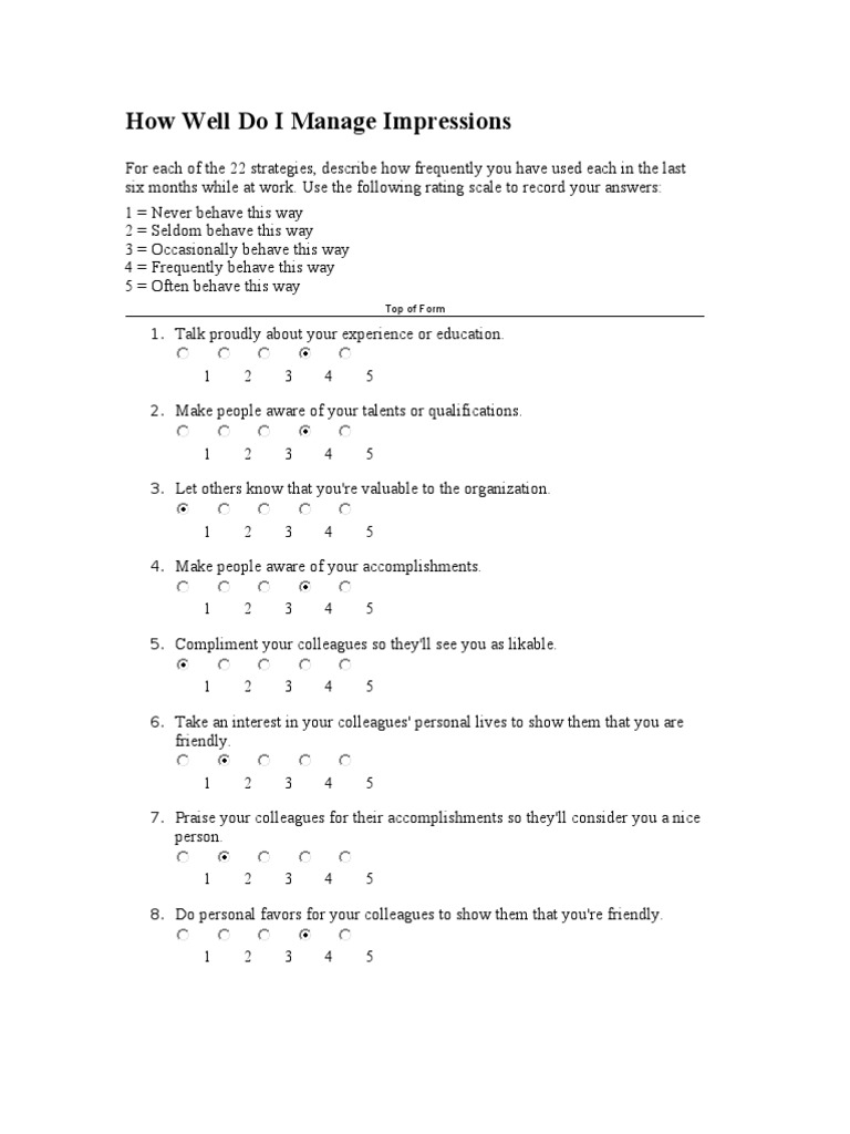 How Well Do I Manage Impressions | PDF | Applied Psychology ...