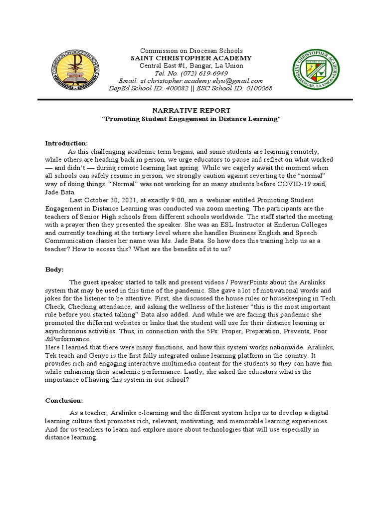 Narrative Report | PDF | Distance Education | Educational Technology