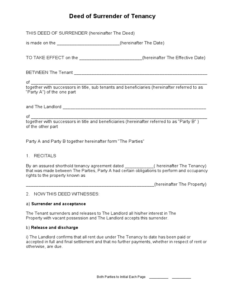 PM Deed of Surrender June 2015 | PDF | Leasehold Estate | Landlord