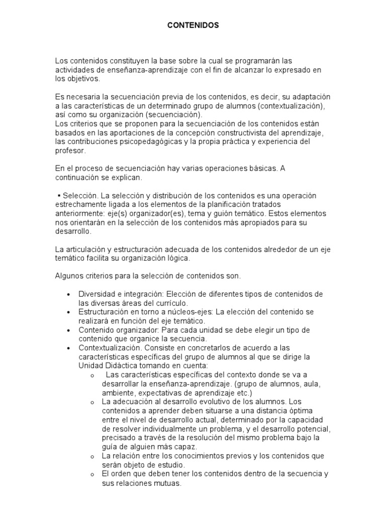 Contenidos Conceptuales Actitudinales y Procedimentales | PDF ...