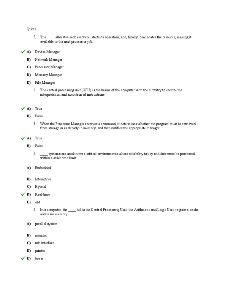 OS Quiz 1 | PDF | Operating System | Computer Data Storage