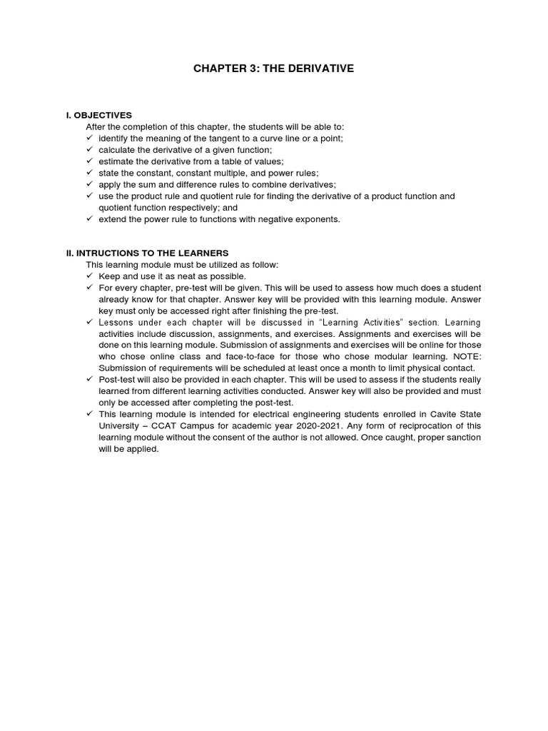 Chapter 3 (MATH11B) | PDF | Derivative | Function (Mathematics)