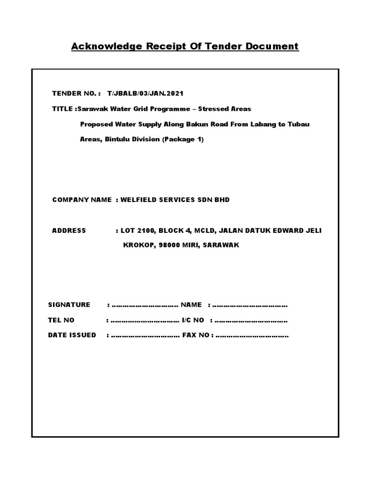 Acknowledge Receipt of Tender Document | PDF