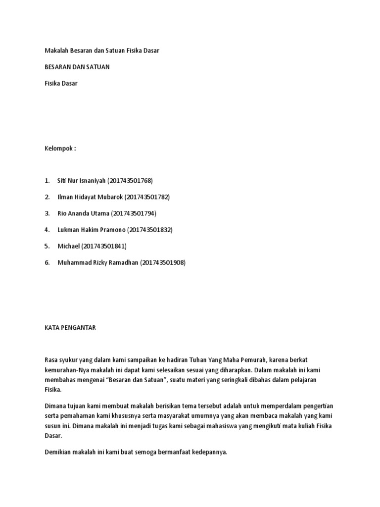 Contoh Makalah Besaran Dan satuan-WPS Office | PDF | Metode & Bahan ...