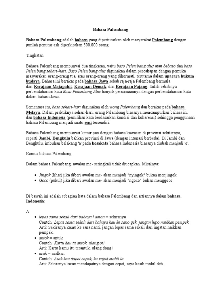 Bahasa Palembang | PDF | Seni & Disiplin Bahasa