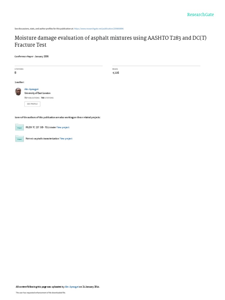 Moisture Damage Evaluation of Asphalt Mixtures Using AASHTO T283 and DC ...