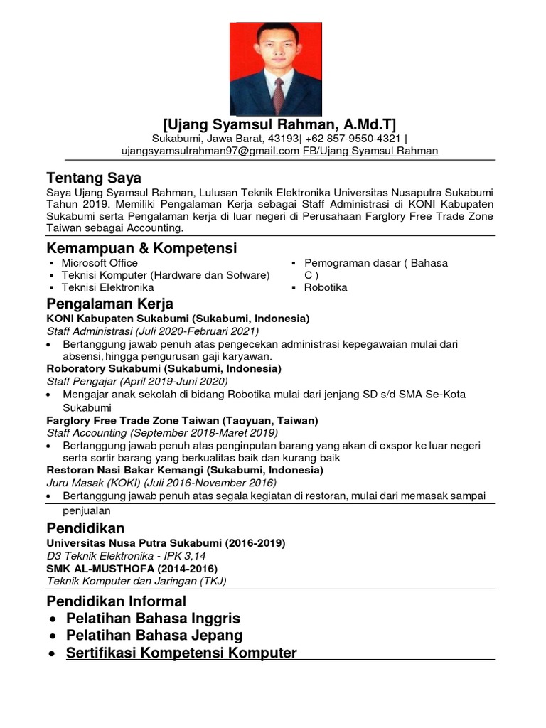 CV-Ujang Syamsul Rahman Update 2021. | PDF | Karier & Perkembangan | Bisnis