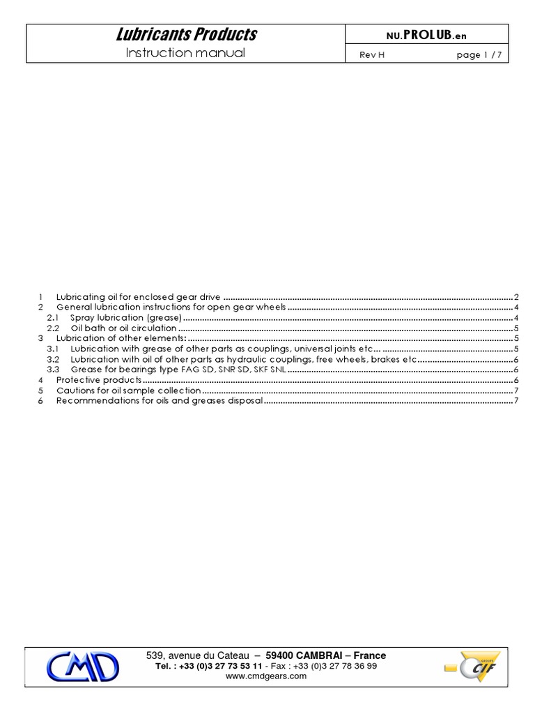 CMD Lubricant Recommendations Guide | PDF | Lubricant | Specification ...