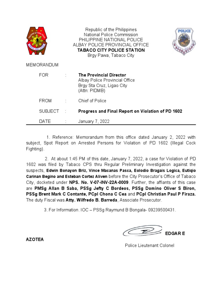 Progress Report On PD 1602 | PDF