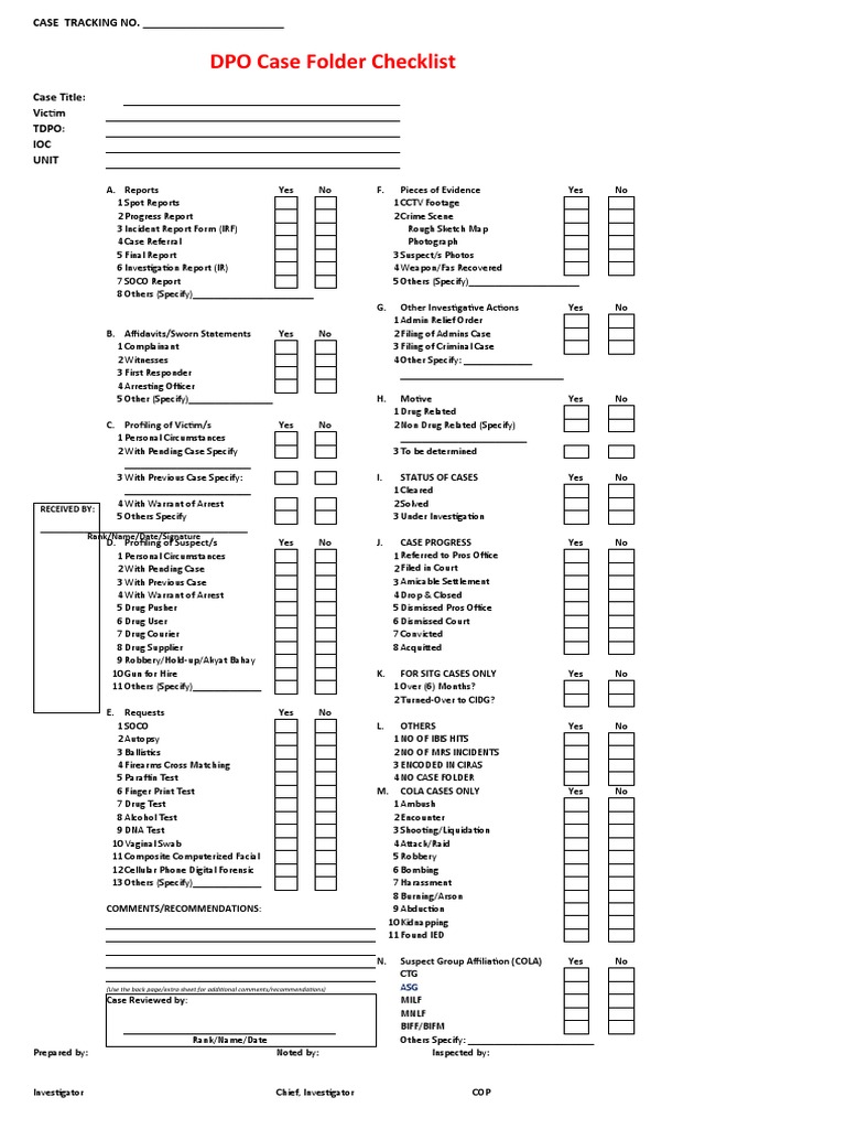 Case Folder Checklist | PDF | Arrest | Crime Scene