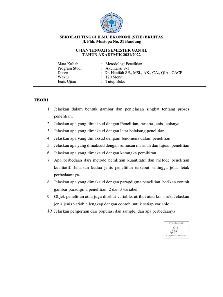 UTS METLIT GANJIL 2021 Validasi | PDF