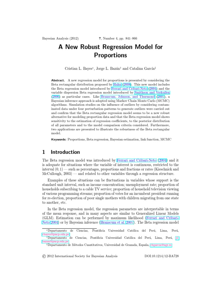 A New Robust Regression Model For Proportions | PDF | Robust Statistics ...
