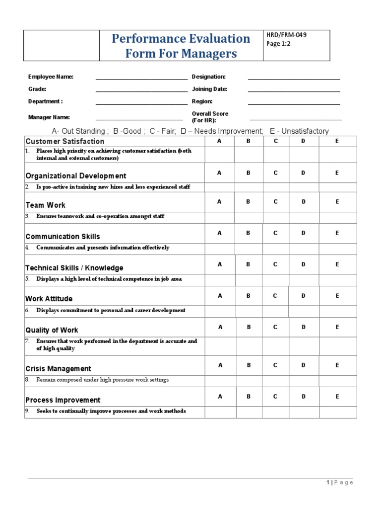 Employee Performance Evaluation Form | PDF | Performance Appraisal | Behavioural Sciences