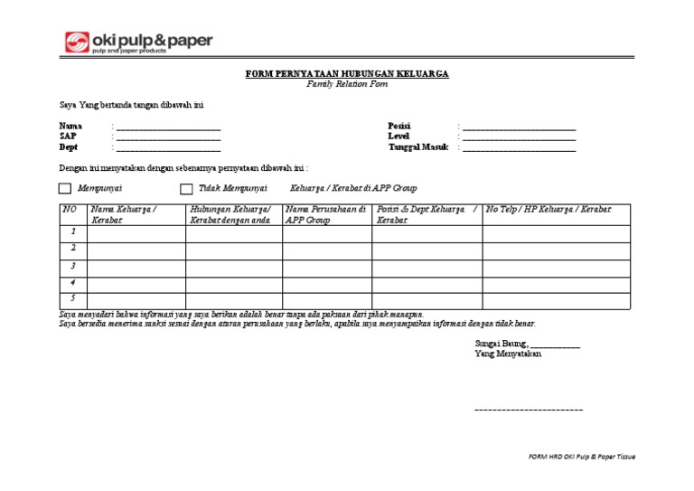 Family Relation Form - OKI Pulp & Paper Mills | PDF