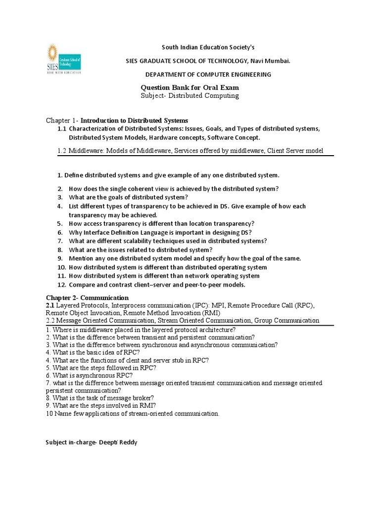 Subject-Distributed Computing: Question Bank For Oral Exam | PDF | Distributed Computing ...