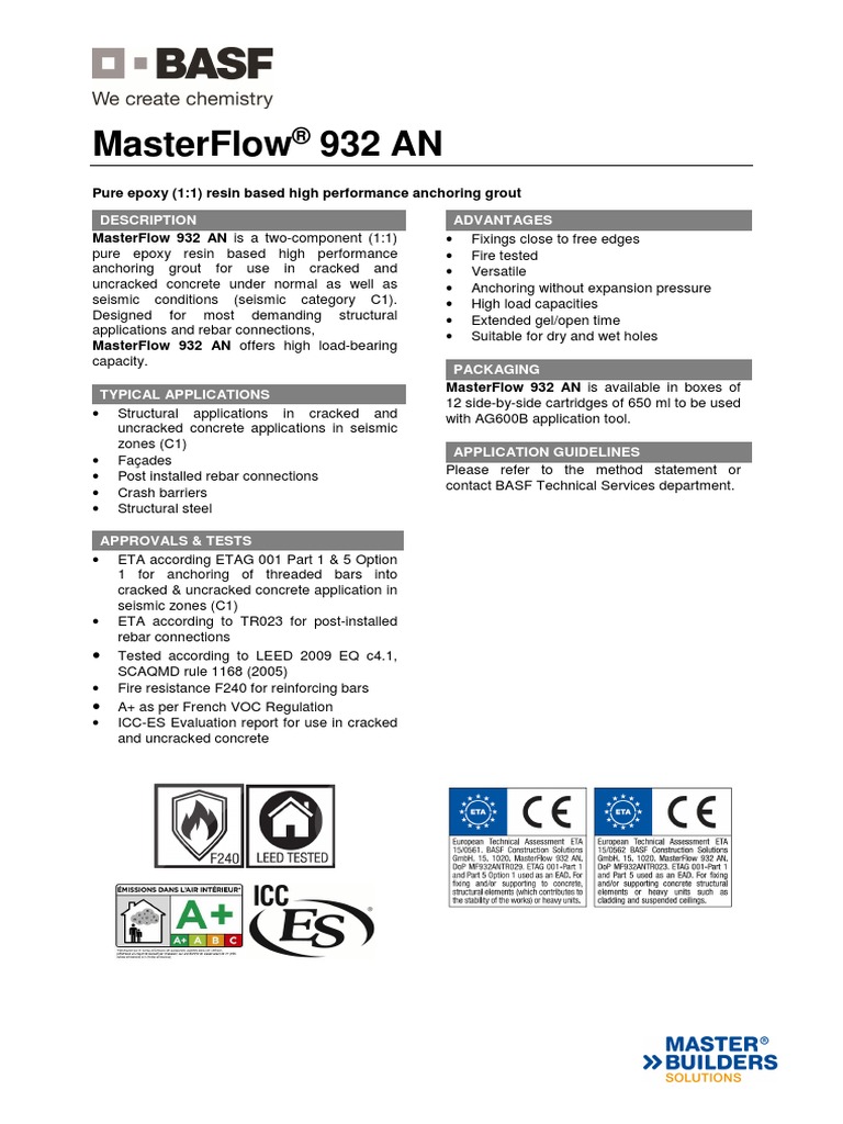 Masterflow 932 An: Pure Epoxy (1:1) Resin Based High Performance ...