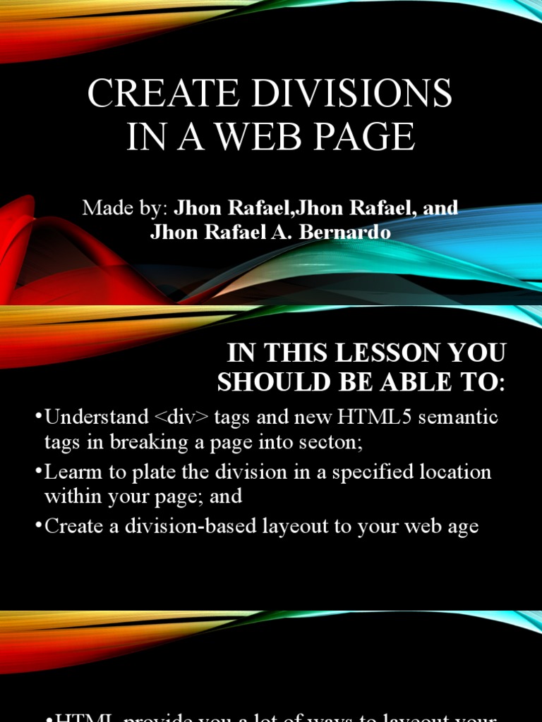 Create Divisions in A Web Page | PDF | Html Element | Page Layout