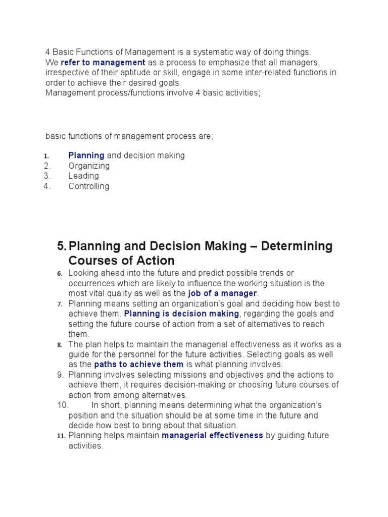 Four Basic Functions of Management | PDF | Leadership | Planning