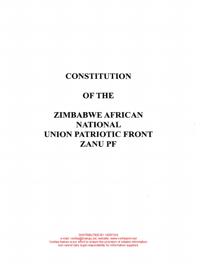 Constitution of The ZImbabwe African National Patriotic Front ZANU PF ...