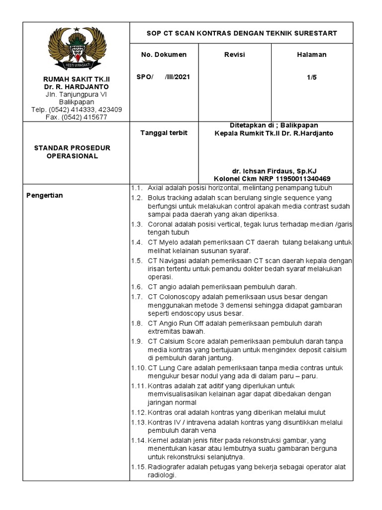 Sop CT Scan Kontras Dengan Teknik Surestart | PDF | Kesehatan Holistik