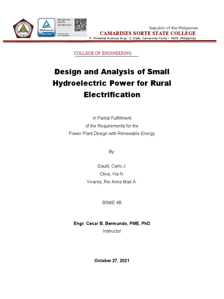 Design and Analysis of Small Hydroelectric Power For Rural ...