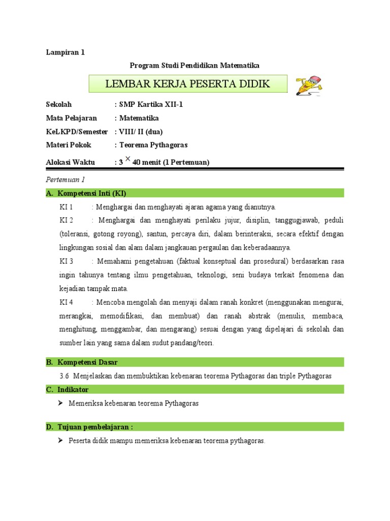 LKPD Teorema Pythagoras | PDF