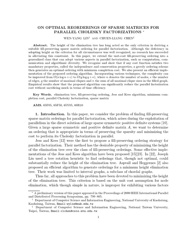 Sparse Matrix Ordering for Parallel Computing | PDF | Algebra | Mathematics