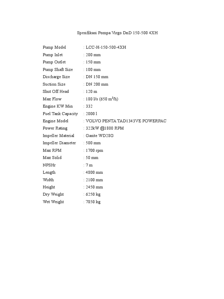 Toaz - Info Spesifikasi Pompa Virgo DND 150 H PR | PDF