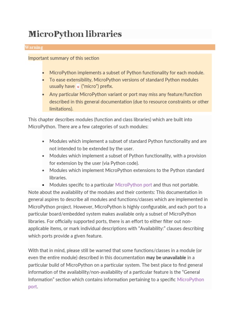 Micropython Libraries Warning Pdf Python Programming Language Library Computing