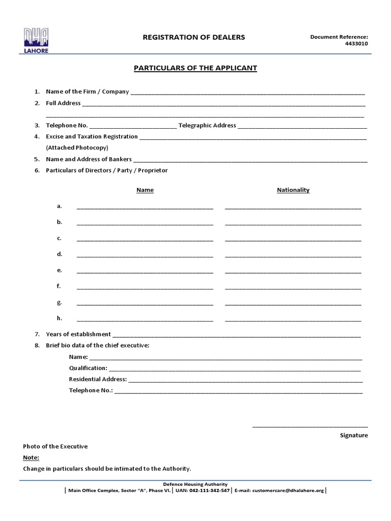 Registration Form For Property Dealers | PDF