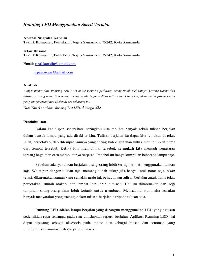 Lampu Led Berjalan Dengan Speed Variable Arduino Uno | PDF