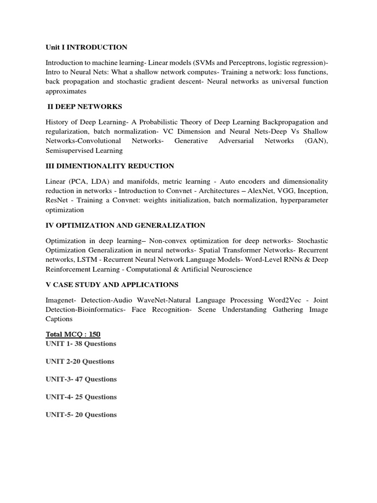 Unit I Introduction | PDF | Artificial Neural Network | Deep Learning