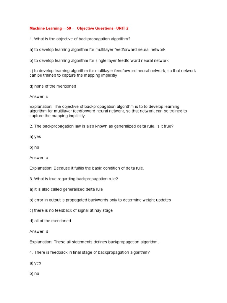 Machine Learning Unit 2 MCQ | PDF | Artificial Neural Network | Computational Neuroscience