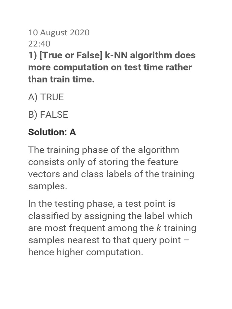 Machine Learning Unit 4 MCQ | PDF | Statistical Classification ...