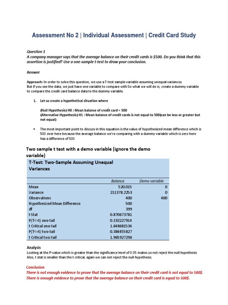 Credit Card Analysis | PDF | Errors And Residuals | Student's T Test